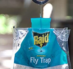 Raid Fly Trap (2-Pack), Outdoor Fly Trap, Disposable Fly Trap Bag, House Fly Trap with Food-Based Attractant, Hanging Fly Bag, 2 Home Fly Trap Bags, Outside Fly Control for Home, Hanging Fly Bait Bags