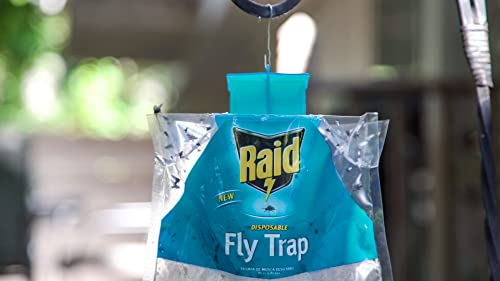 Raid Fly Trap (2-Pack), Outdoor Fly Trap, Disposable Fly Trap Bag, House Fly Trap with Food-Based Attractant, Hanging Fly Bag, 2 Home Fly Trap Bags, Outside Fly Control for Home, Hanging Fly Bait Bags