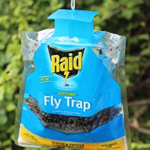 Raid Fly Trap (2-Pack), Outdoor Fly Trap, Disposable Fly Trap Bag, House Fly Trap with Food-Based Attractant, Hanging Fly Bag, 2 Home Fly Trap Bags, Outside Fly Control for Home, Hanging Fly Bait Bags