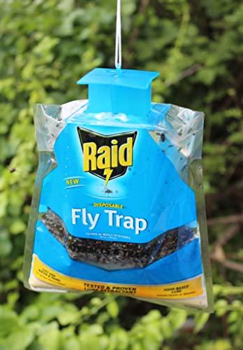 Raid Fly Trap (2-Pack), Outdoor Fly Trap, Disposable Fly Trap Bag, House Fly Trap with Food-Based Attractant, Hanging Fly Bag, 2 Home Fly Trap Bags, Outside Fly Control for Home, Hanging Fly Bait Bags