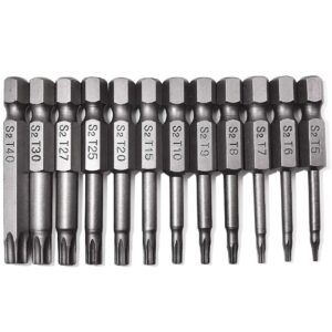 torx screwdriver bit set, ptslkhn s2 steel magnetic security tamper proof star 6 point screw driver kit tools, 12pcs 1/4" hex shank t5-t40 50mm length, perfect for ikea type furniture