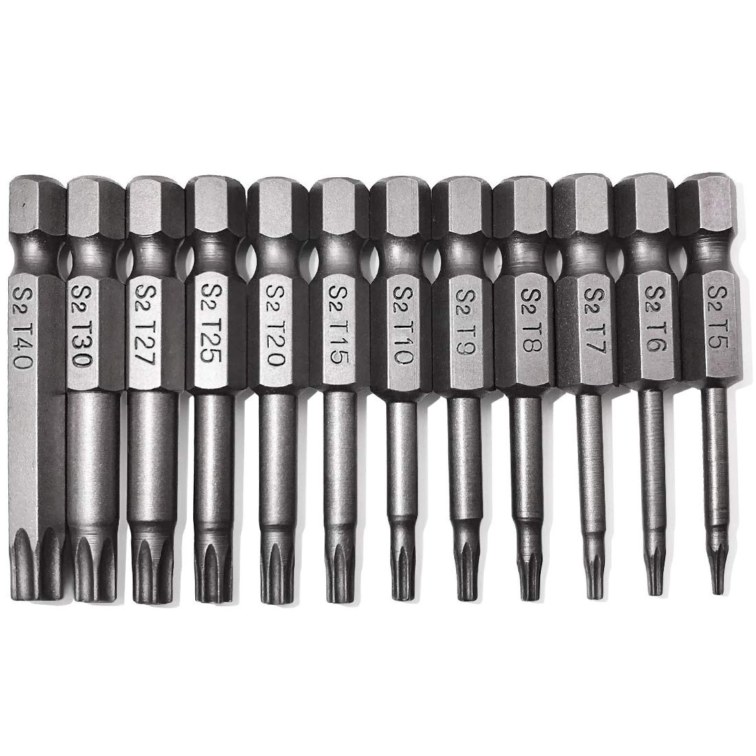 Torx Screwdriver Bit Set, PTSLKHN S2 Steel Magnetic Security Tamper Proof Star 6 Point Screw Driver Kit Tools, 12PCS 1/4" Hex Shank T5-T40 50mm Length, Perfect for IKEA Type Furniture