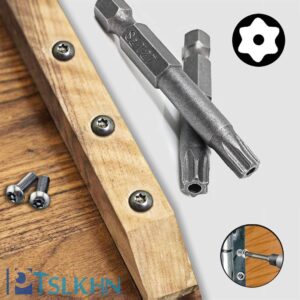 Torx Screwdriver Bit Set, PTSLKHN S2 Steel Magnetic Security Tamper Proof Star 6 Point Screw Driver Kit Tools, 12PCS 1/4" Hex Shank T5-T40 50mm Length, Perfect for IKEA Type Furniture