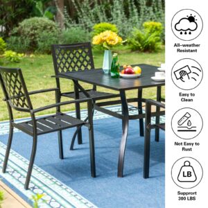 PHI VILLA Patio Dining Set 5 Piece Wrought Iron Metal Outdoor Table and Chairs Set, 37" Square Patio Table and 4 Stackable Chairs Support 300LBS for Deck, Lawn, Garden