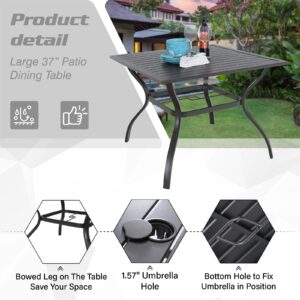 PHI VILLA Patio Dining Set 5 Piece Wrought Iron Metal Outdoor Table and Chairs Set, 37" Square Patio Table and 4 Stackable Chairs Support 300LBS for Deck, Lawn, Garden