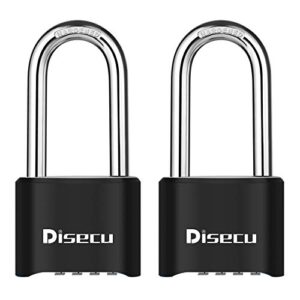 disecu heavy duty 4 digit combination lock 2.5 inch long shackle outdoor waterproof padlock for school gym locker, gate, hasp storage, toolbox, fence, case, bike (black, 2 pack)