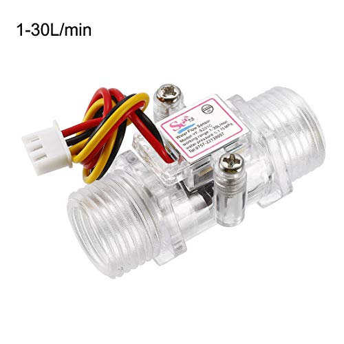 uxcell G1/2 Hall Effect Liquid Water Flow Sensor Switch Flowmeter Counter DC 5V 1-30L/min Clear YF-S201C