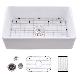 33 inch fireclay white farmhouse sink-bokaiya 33x20 apron front farmhouse kitchen sink single bowl deep porcelain ceramic white farm sink