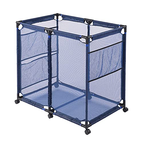 Yescom 36"x24"x35" Mesh Pool Storage Bin Netting Organizer Rolling Storage Cart Metal Frame Float Goggles Container Backyard Garage