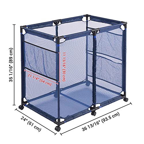 Yescom 36"x24"x35" Mesh Pool Storage Bin Netting Organizer Rolling Storage Cart Metal Frame Float Goggles Container Backyard Garage