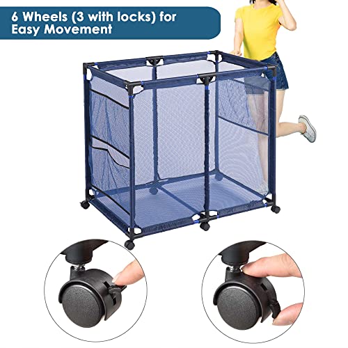 Yescom 36"x24"x35" Mesh Pool Storage Bin Netting Organizer Rolling Storage Cart Metal Frame Float Goggles Container Backyard Garage