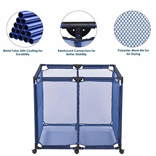 Yescom 36"x24"x35" Mesh Pool Storage Bin Netting Organizer Rolling Storage Cart Metal Frame Float Goggles Container Backyard Garage