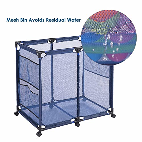 Yescom 36"x24"x35" Mesh Pool Storage Bin Netting Organizer Rolling Storage Cart Metal Frame Float Goggles Container Backyard Garage