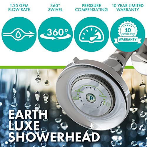 Niagara Conservation N3912CH Earth Luxe 3-Spray with 1.25 GPM 3.35-in. Wall Mount Adjustable Fixed Shower Head in Chrome, 1-Pack | Bathroom Shower Head Sprayer with Pressure Compensation