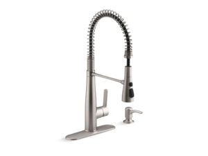 kohler k-rec22745-sd-2mb semi-professional kitchen faucet with soap dispenser, vibrant brushed moderne brass