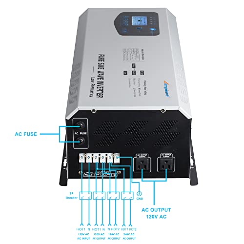 5000W Peak 15000watts Pure Sine Wave Power Inverter 24V DC to 120/240 VAC Split Phase with Battery AC Charger,Off Grid Low Frequency Solar Inverter