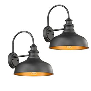 bestshared farmhouse wall mount lights, gooseneck barn light, 2 pack outdoor wall lantern for porch in black finish with contrast color interior