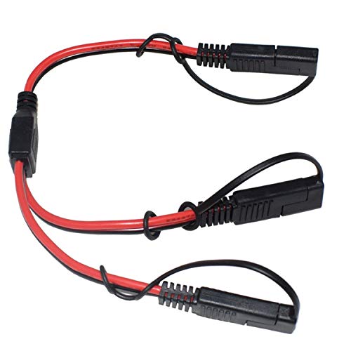 Apoi SAE Y Splitter Cable SAE Connector SAE DC Power Automotive Adapter Cable Y Splitter 1 to 2 SAE Extension Cable with Dust Cover 14AWG 12inch/30cm