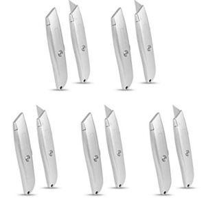 Internet's Best Classic Utility Knife - Set of 10 - Retractable Razor Knife Set - Extra Blade Refills - Box Cutter Locking Razor Knife - Full Metal Body - Silver