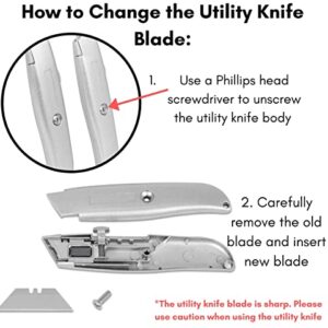 Internet's Best Classic Utility Knife - Set of 10 - Retractable Razor Knife Set - Extra Blade Refills - Box Cutter Locking Razor Knife - Full Metal Body - Silver