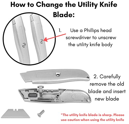 Internet's Best Classic Utility Knife - Set of 10 - Retractable Razor Knife Set - Extra Blade Refills - Box Cutter Locking Razor Knife - Full Metal Body - Silver