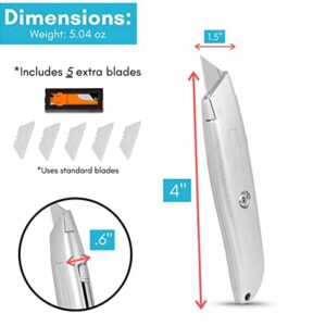 Internet's Best Classic Utility Knife - Set of 10 - Retractable Razor Knife Set - Extra Blade Refills - Box Cutter Locking Razor Knife - Full Metal Body - Silver