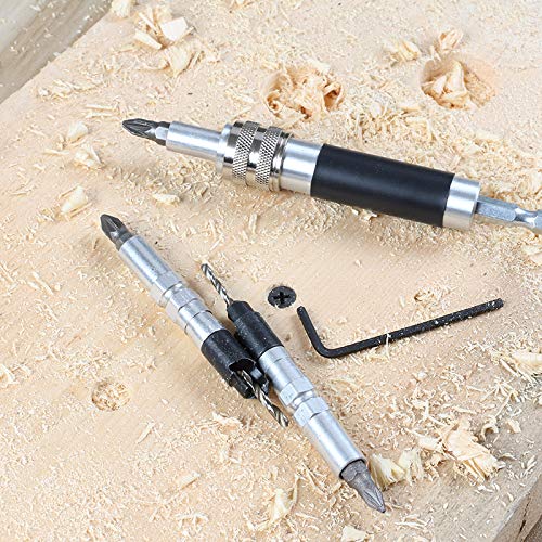 Luckyway 4-Piece Quick Change Drill and Drive Set Including 1pc 15/64 inch(#6), 1pc 5/16 inch(#8), 1pc 3/8 inch(#10) Wood Countersink Drill Bit and 1pc Quick Change Drill Flip Drive Unit