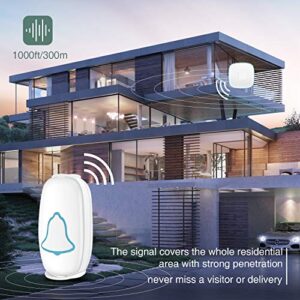 BO YING Wireless Doorbell, Bo Ying Waterproof Door Bell with 38 Melodies and Led Flash, Easy Install, 1000-Foot Range,1 Push Button & 1 Receiver, White