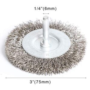 FPPO 4PCS 3 Inch Stainless Steel Wire Wheel Brushes Kit for Drill with 1/4-Inch Shank,Wire Wheels for Power-Operated Grinders