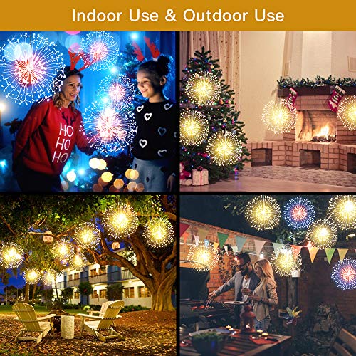 Starburst String Lights Christmas Lights,198 LED 8 Modes Dimmable with Remote Control, Waterproof Copper Wire Decorative Hanging Starburst Lights for Party Patio Garden Decoration (Warm White, 4PC)