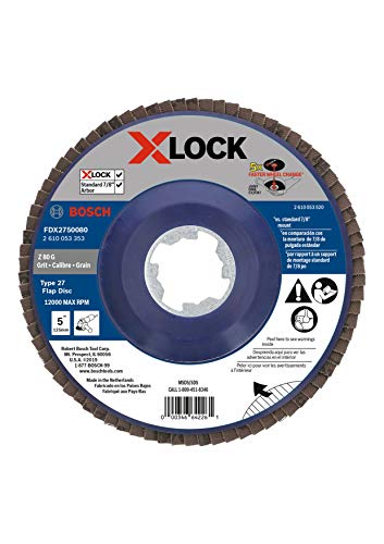 BOSCH FDX2745080 1-Piece 4-1/2 In. X-LOCK Flap Disc 80 Grit Compatible with 7/8 In. Arbor Type 27 for Applications in Metal Blending and Grinding