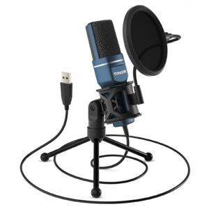 tonor usb microphone, computer cardioid condenser pc gaming mic with tripod stand & pop filter for streaming, podcasting, vocal recording, compatible with laptop desktop windows computer, tc-777