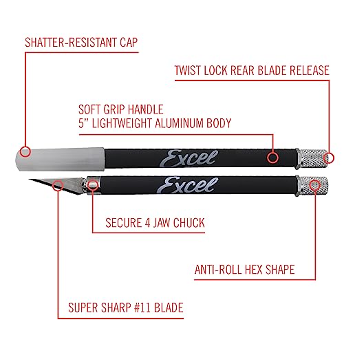 Excel Blades Soft Grip Craft Knife Set, Soft Grip Fine Point Angled Blades for Precision Cutting & Trimming, Multi-Purpose Hobby, Scrapbooking, Crafting Tools, Red, 1-Pack With 15 Replacement Blades