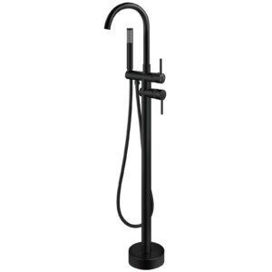 aolemi floor mount bathtub faucet freestanding tub filler standing high flow shower faucets shower mixer taps swivel gooseneck spout with cylinder handheld matte black