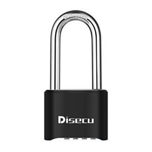 disecu 4 digit heavy duty combination lock 2.5 inch long shackle outdoor waterproof padlock for school gym locker, sports locker, hasp storage, fence, gate, case, toolbox, bike (black)