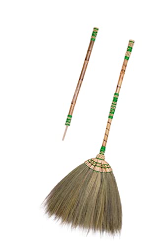 4 in 1 Natural Grass Broom Set by SN SKENNOVA -Traditional Sweeping Broom Thai Handmade Broom Handmade Kitchen Broom Asian Broom (24" 34" 44" 58")