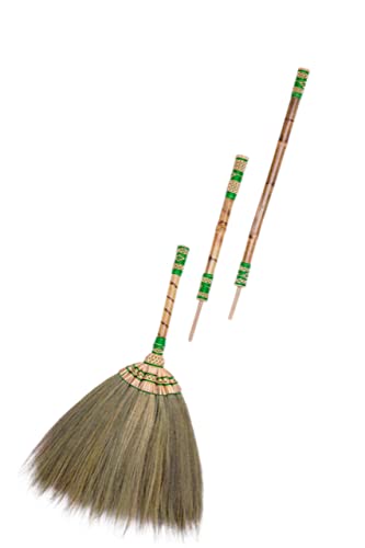 4 in 1 Natural Grass Broom Set by SN SKENNOVA -Traditional Sweeping Broom Thai Handmade Broom Handmade Kitchen Broom Asian Broom (24" 34" 44" 58")