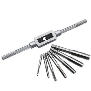 sunxenze 8pcs metric thread machine taps set, hand screw thread plug taps m3 m4 m5 m6 m8 m10 m12 with adjustable tap wrench 1/16-1/2''