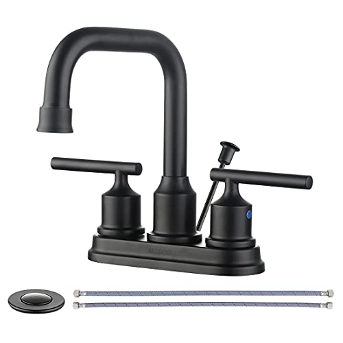 WOWOW Bathroom Faucet Black 4 inch Bathroom Sink Faucet Centerset Lift Rod Drain Stopper 2 Handle Lavatory Commercial Contemporary Faucet High Arc Brass Faucets for Bathroom