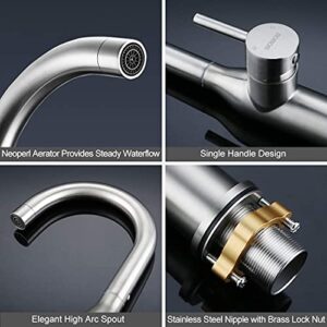 WOWOW Single Handle Bar Sink Faucet 1 Hole Bar Faucet Brushed Nickel Small Kitchen Faucet Modern Commercial Faucet for Sinks RV Sink Faucet with Water Supply Lines