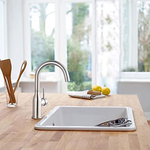 WOWOW Single Handle Bar Sink Faucet 1 Hole Bar Faucet Brushed Nickel Small Kitchen Faucet Modern Commercial Faucet for Sinks RV Sink Faucet with Water Supply Lines