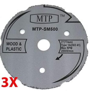 MTP Brand SM500 Saw Max 3" (3 Pack) Wood Plastic Segment Carbide Circular Saw Compatible to use for Saw Max US40 and Rotozip zipsaw RFS1000 (3) - 7/16" Arbor