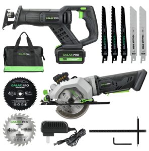 galax pro circular saw and reciprocating saw combo kit with 1pcs 4.0ah lithium battery and one charger, 7 saw blades and tool bag