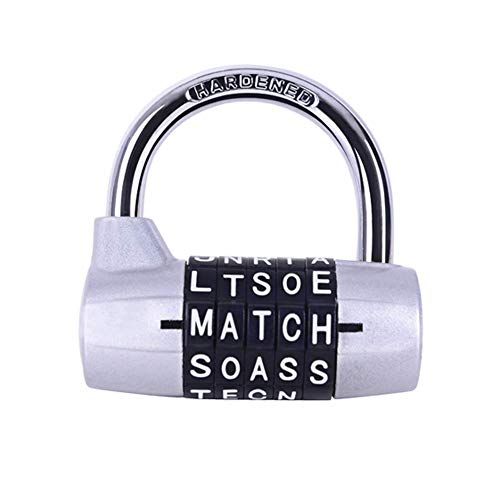 Combination Padlock - 5 dials, Locker Locks Set Your own Word Combination Padlock, 1 Pack, (Silver)