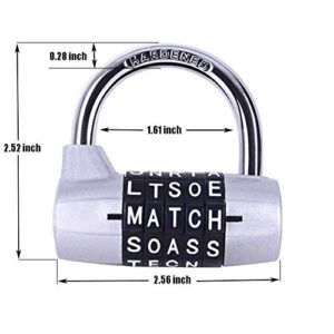 Combination Padlock - 5 dials, Locker Locks Set Your own Word Combination Padlock, 1 Pack, (Silver)