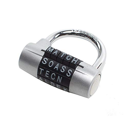 Combination Padlock - 5 dials, Locker Locks Set Your own Word Combination Padlock, 1 Pack, (Silver)