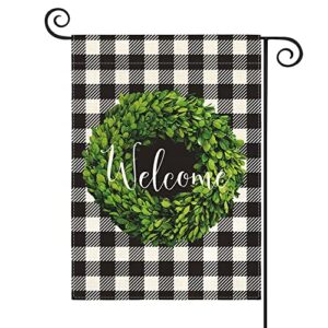 avoin colorlife fall boxwood wreath welcome garden flag 12x18 inch double sided outside, small burlap buffalo plaid farmhouse yard outdoor decoration