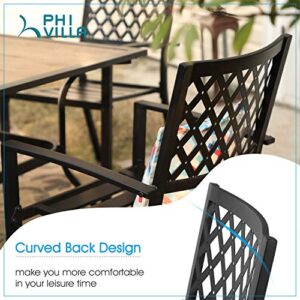 PHI VILLA Stackable Metal Outdoor Patio Chairs, Black Patio Outdoor Dining Chairs with Armrest, Portable Wrought Iron Bistro Chairs for Kitchen, Garden, Yard, Set of 2, Support 300 lbs