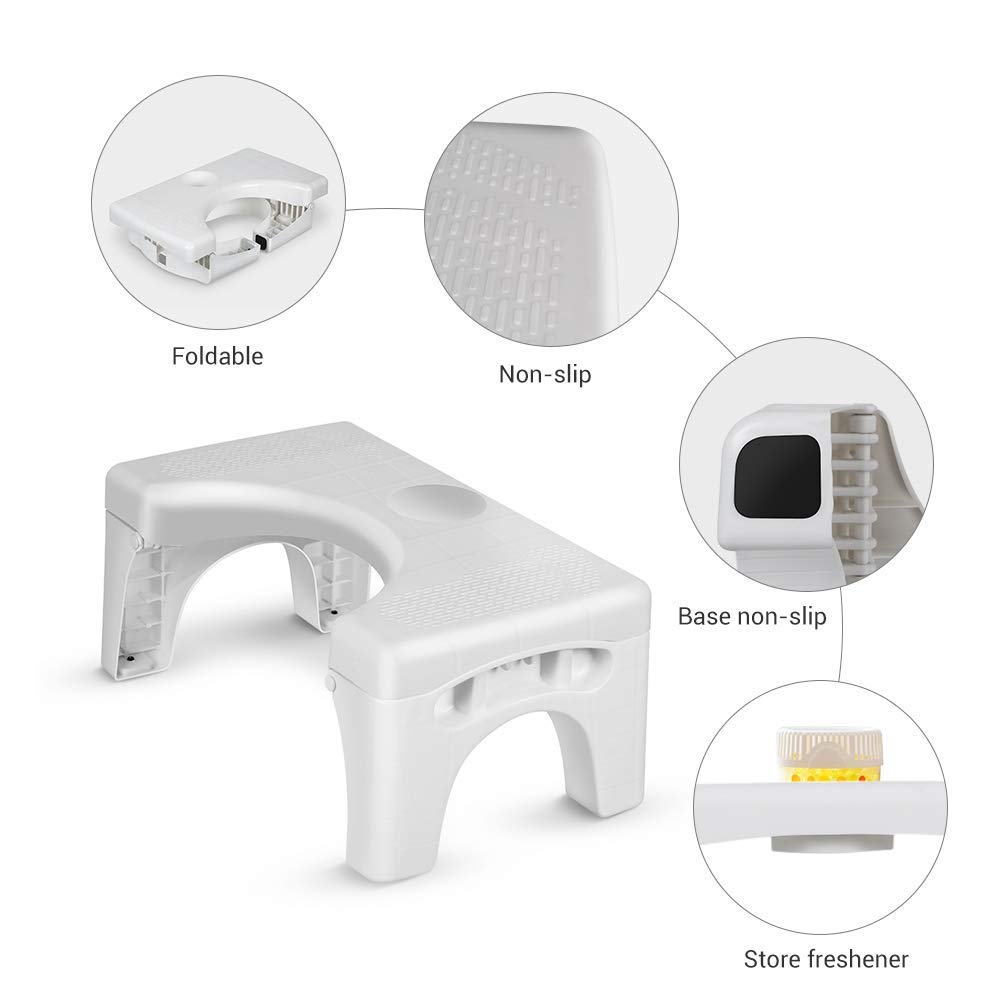 Folding Toilet Stool, Enow Multi-Function Foldable 7" Height Squatting Toilet Step Stool, Convenient and Compact Squatting Stool, Creative Non-Slip Toilet Seat Footstool, Fit for All Toilets