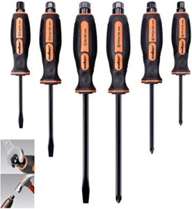 horusdy 6-pieces magnetic screwdriver set, 3 phillips and 3 flat head tips screwdriver for fastening, chiselling and loosening seized screws (new screwdriver set)